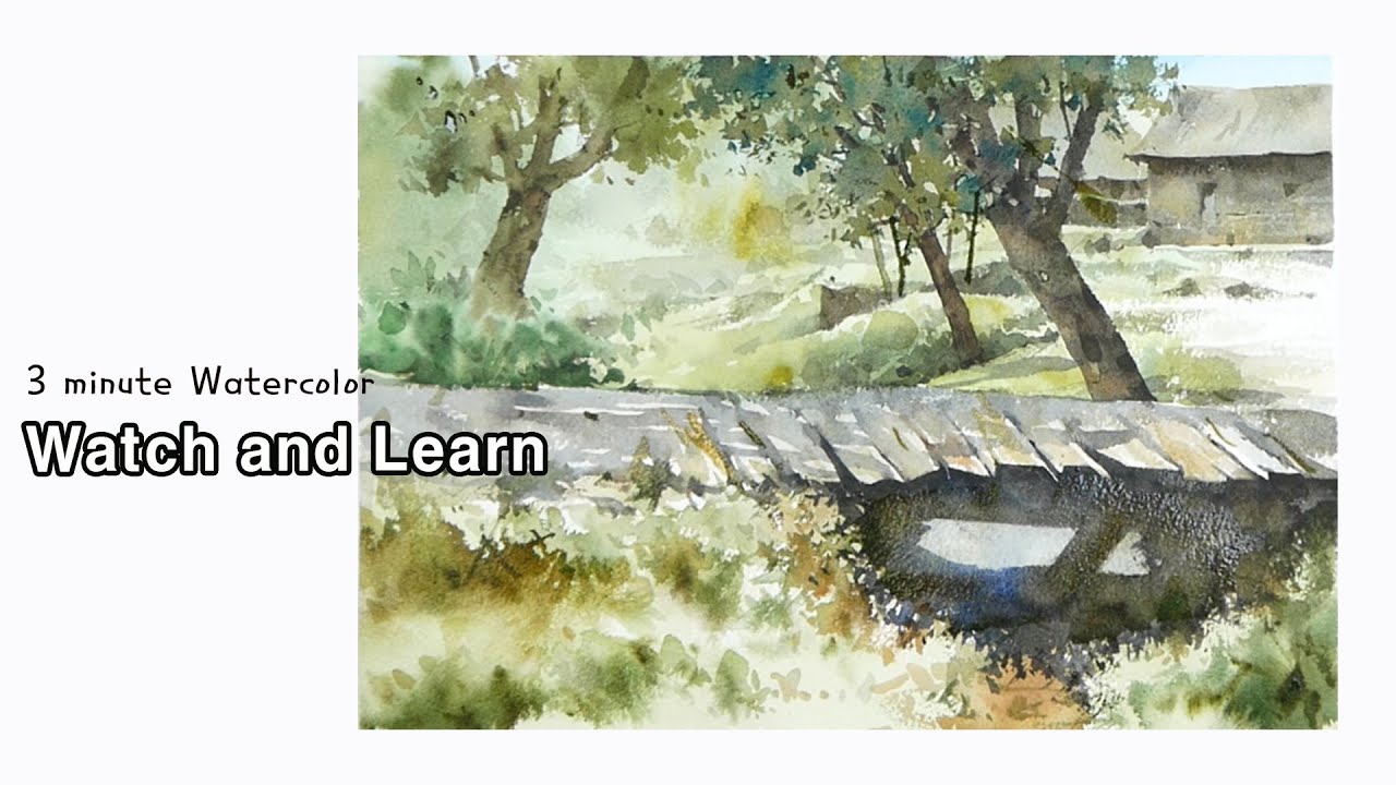 [ 3 minute Watercolor ] Without Sketch Landscape Watercolor - River ...