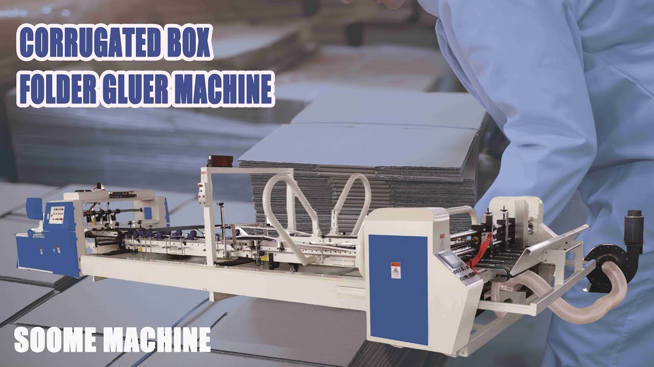 Corrugated box folder gluer machine automatic packaging machine - YouTube