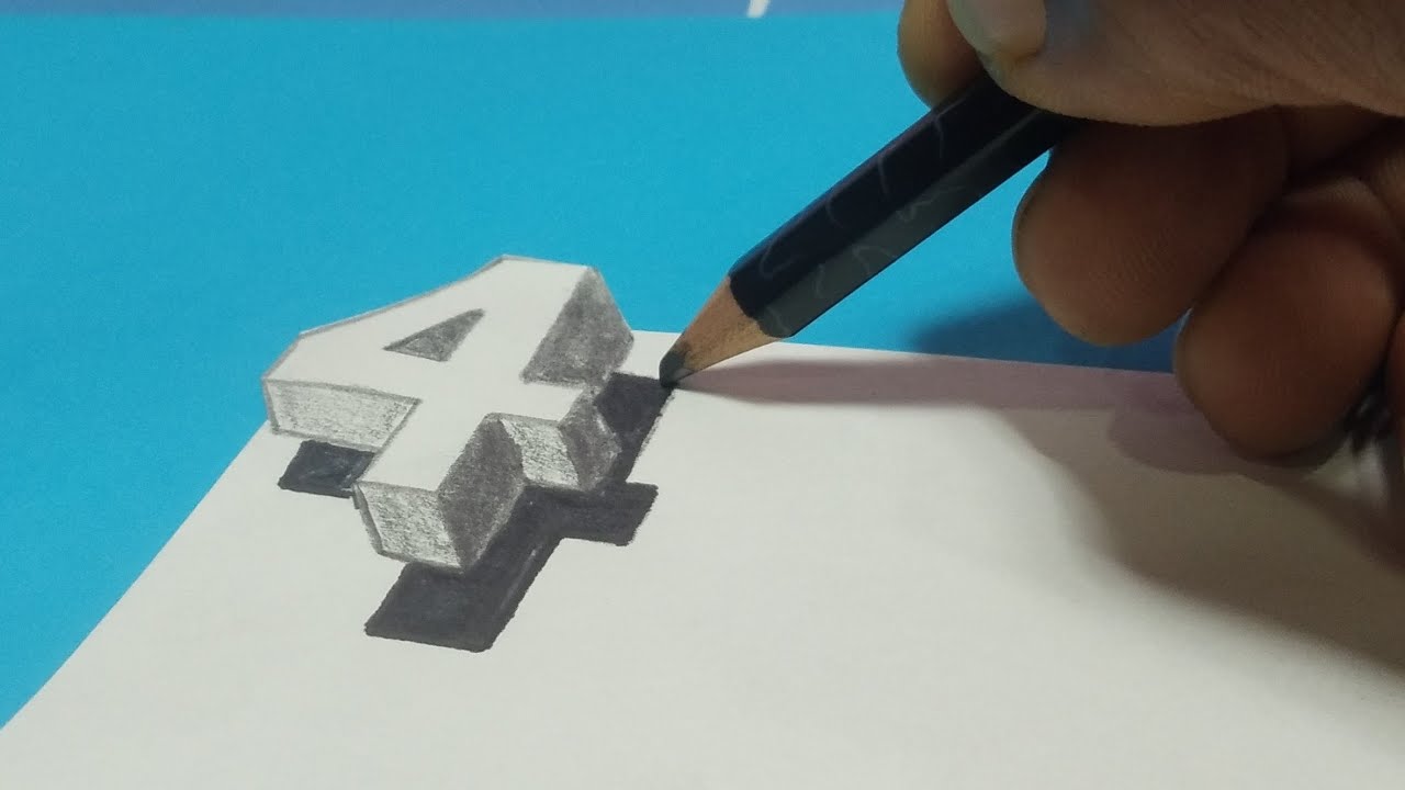 Very Easy || How To Drawing 3D Floating Number “4”-Illusion - 3D Trick ...