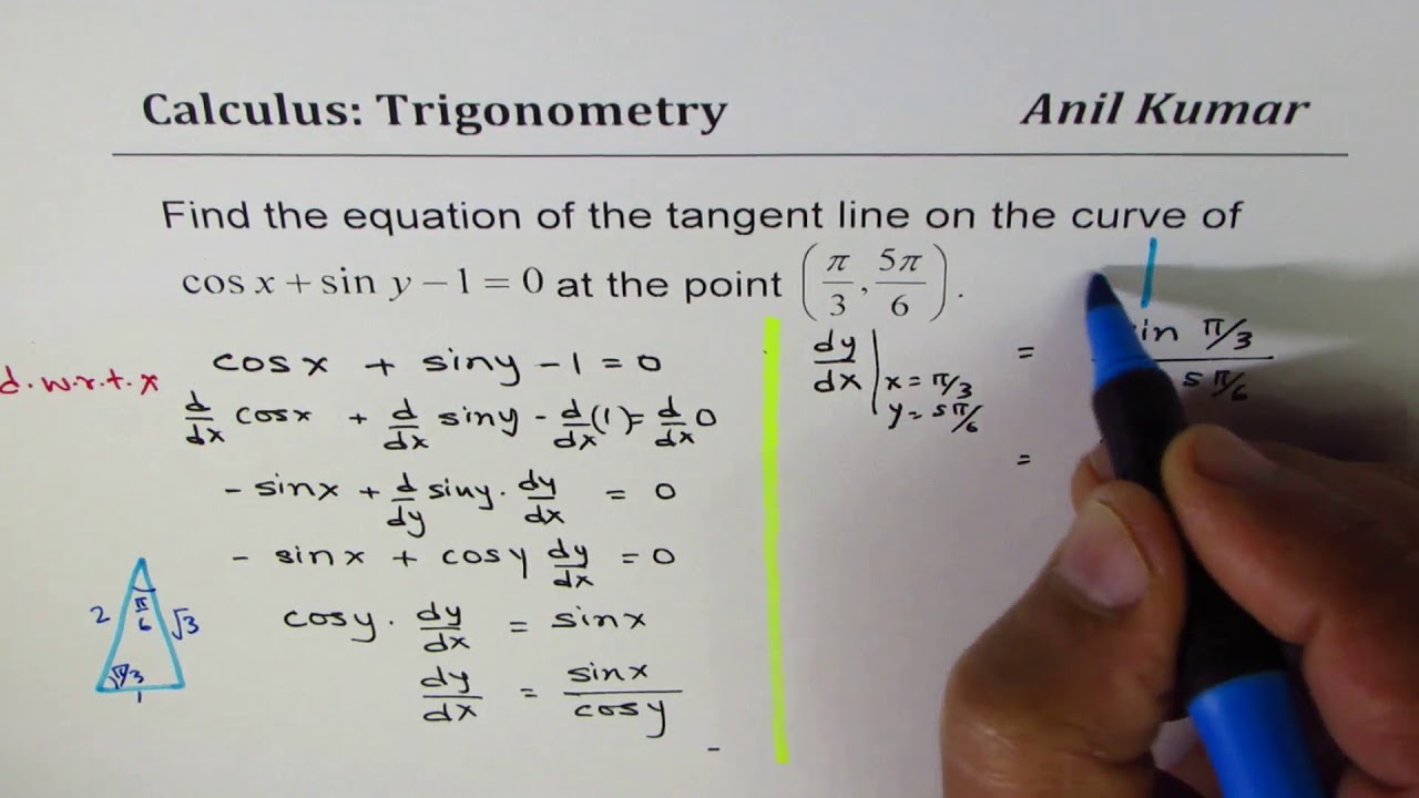 Implicit Derivation Trig Function Equation Cosx Siny 1 Find Tangent implicit-derivation-trig-function-equation-cosx-siny-1-find-tangent