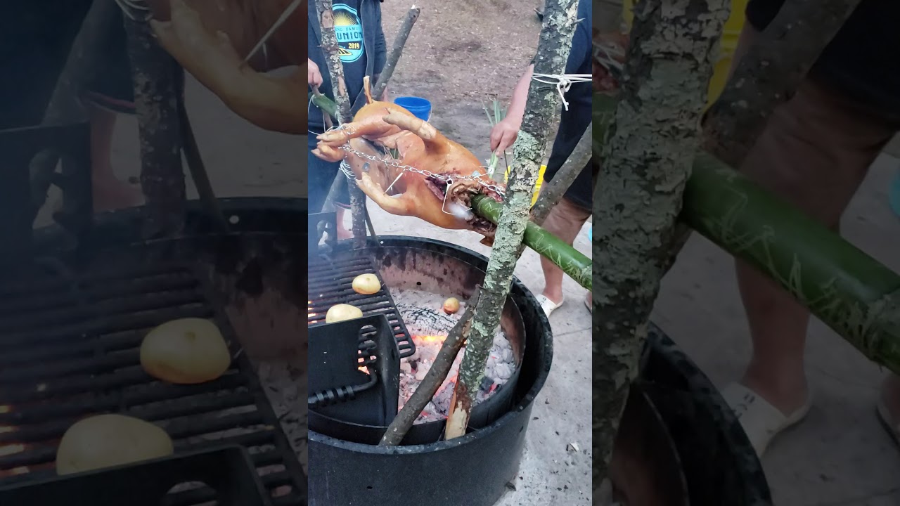 Roast pig at camp 2019 - YouTube