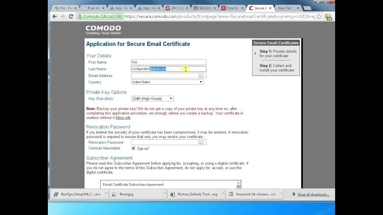 How to sign up a free email certificate - YouTube