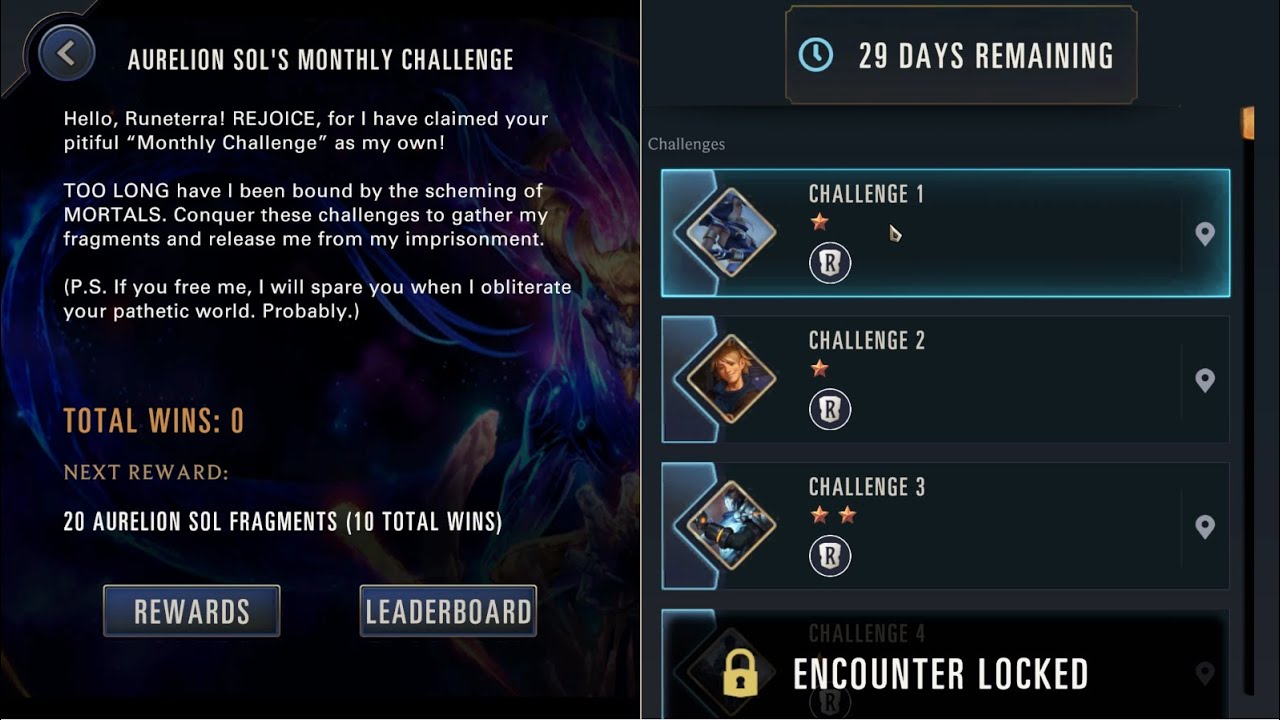 (LoR PoC) Aurelion Sol's first Monthly Challenge Part 1 - Challenges 1-5 - YouTube