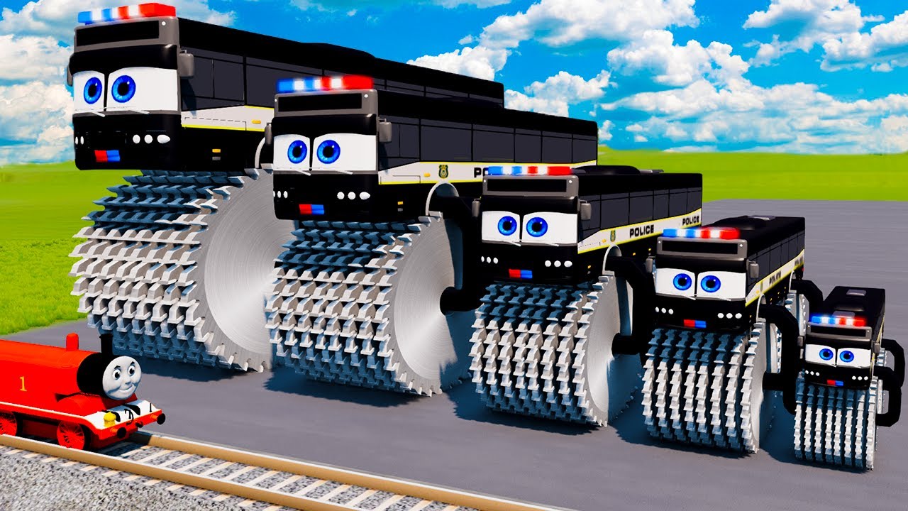 Big & Small Police Bus Lightning Mcqueen vs Thomas Trains | BeamNG ...