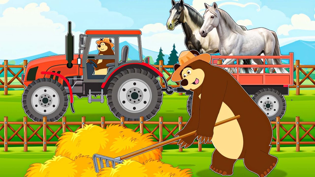 FarmWorks - Transport Trailers with Tractors and Feeding Horse Straw ...