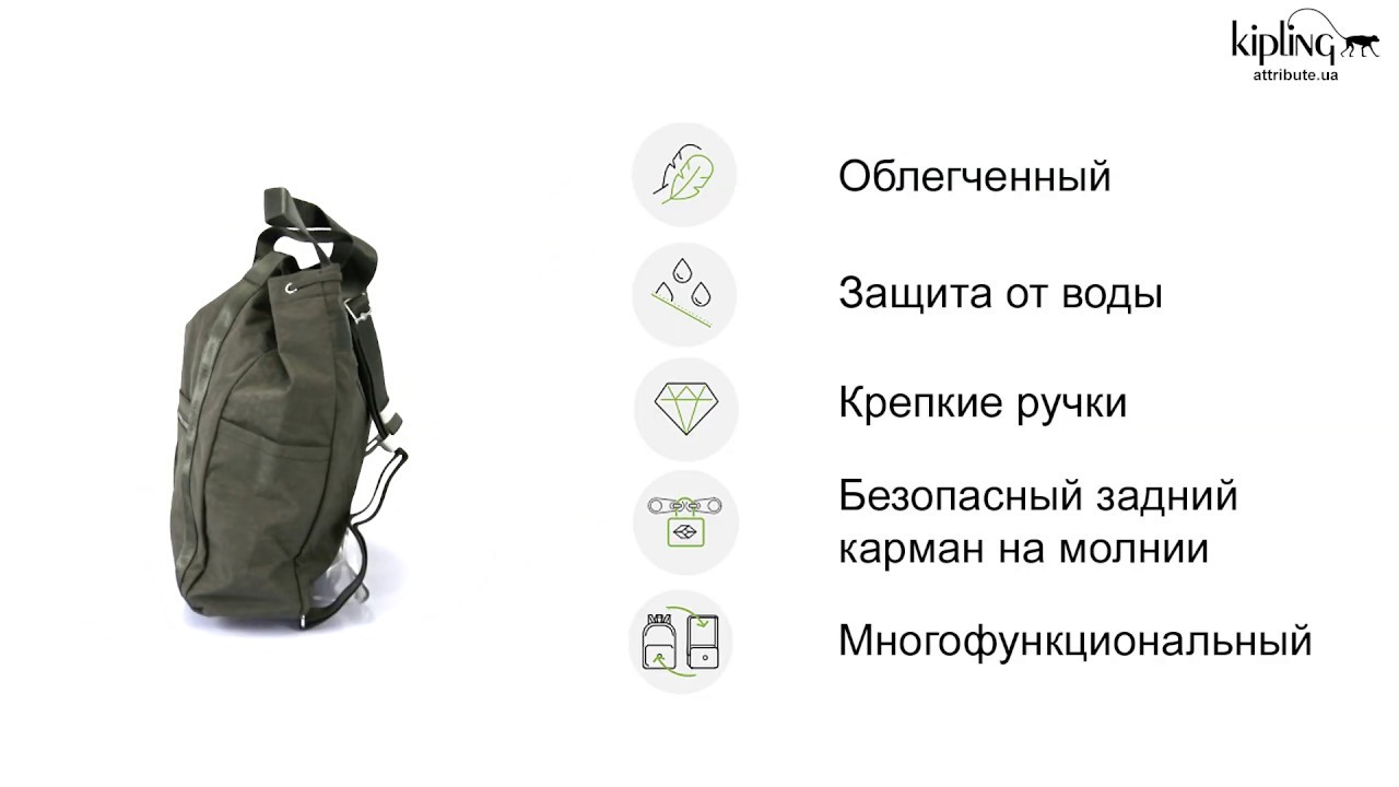 Сумка-рюкзак Kipling BASIC / Seagrass KI3526_59D - YouTube