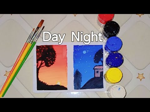 Day and Night art. poster colour art. Nature drawing and paintinv - YouTube