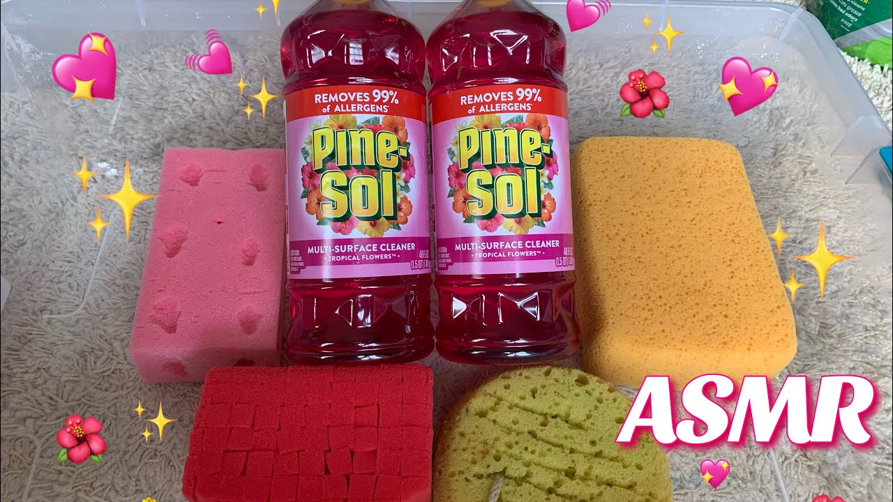 🌺💐 ASMR Two Bottles Floral Pine Sol Sponge Squeezing 💐🌺 sleep aid ...