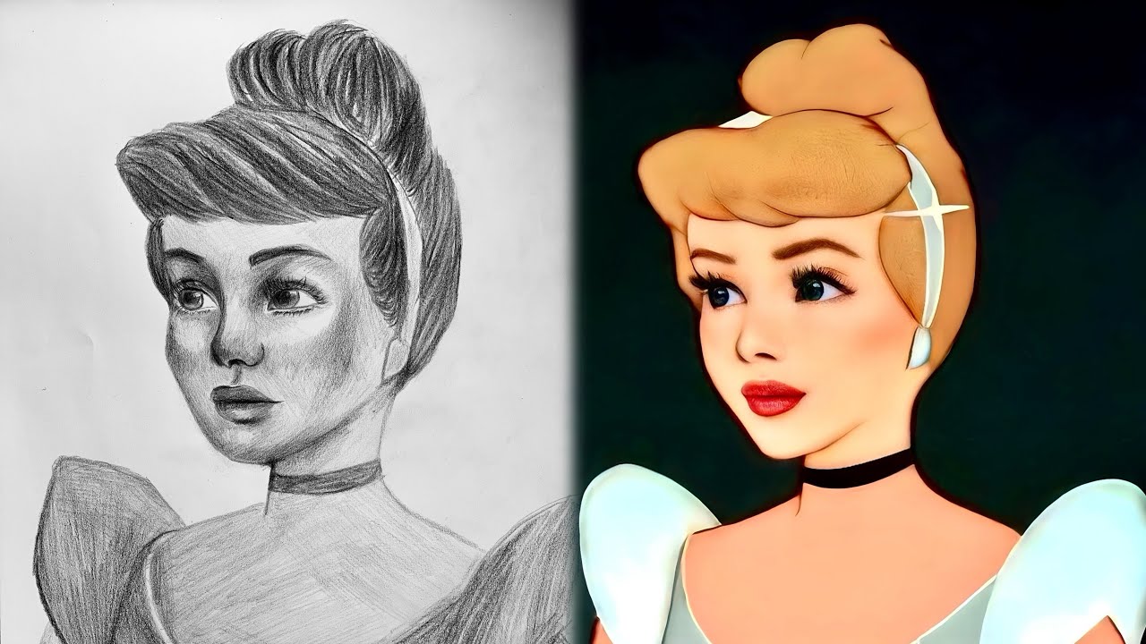 How to drawing a Realistic Humanized Cinderella Illustration? #drawing ...