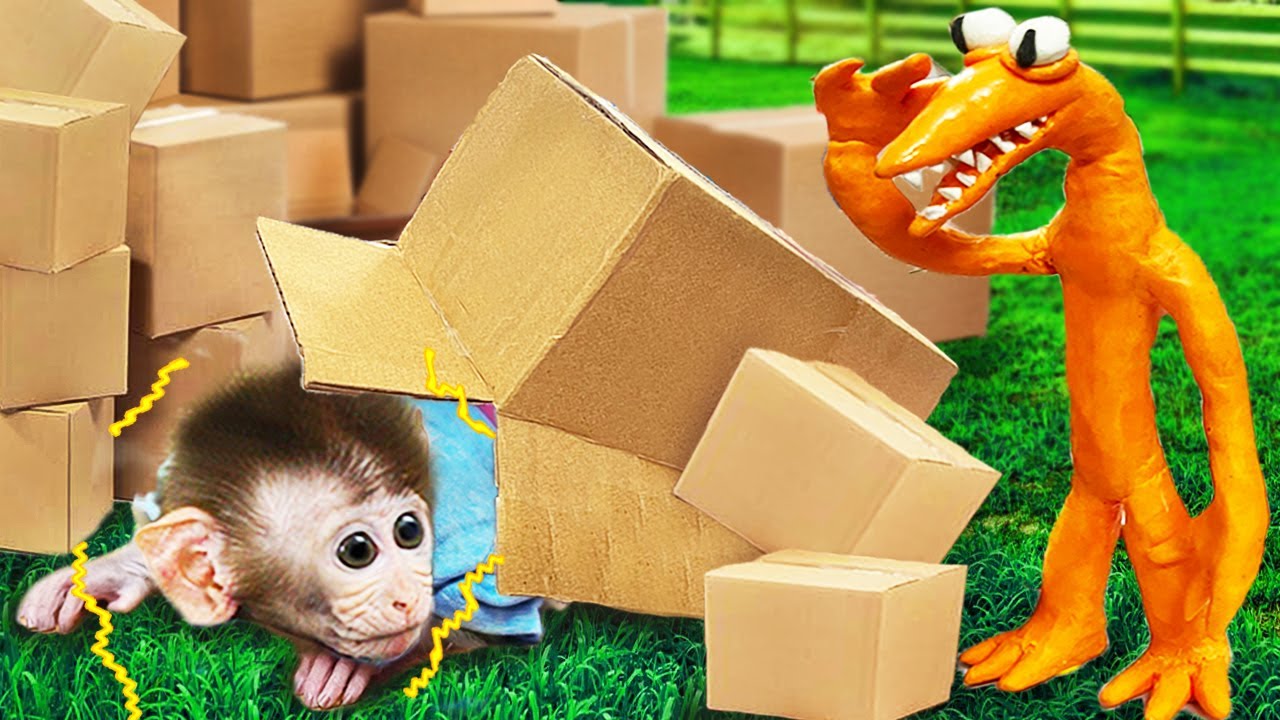 Cute Monkey baby Bi Bon plays with Orange Monster (RAINBOW FRIENDS ...