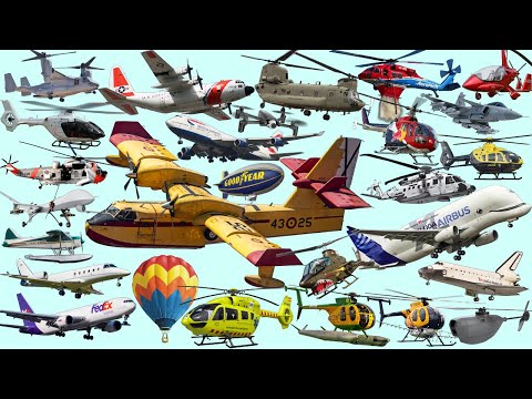 Zusammenstellung von Luftfahrzeugen, Flugzeugen, Hubschraubern | Fahrzeugsammlungen mit Namen und...