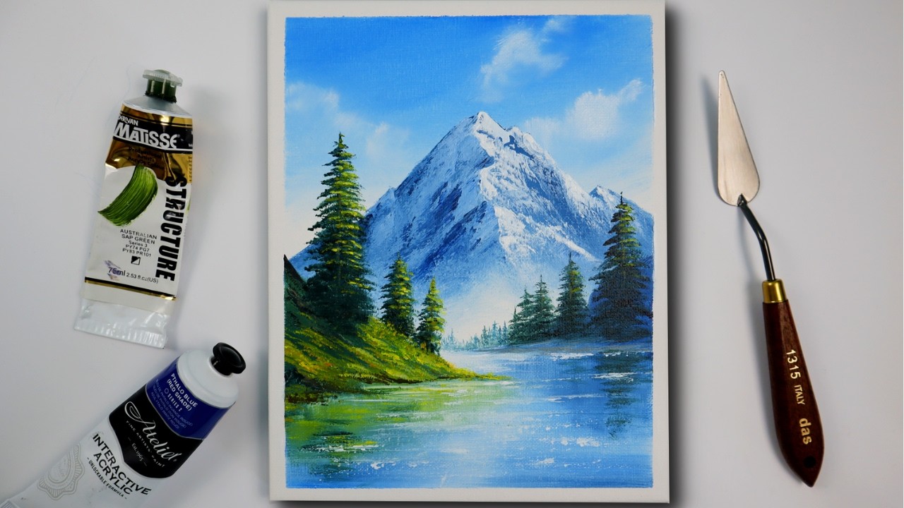 How to Paint Alpine Lake | EASY BEGINNER FULL TUTORIAL | Alpine Lake ...