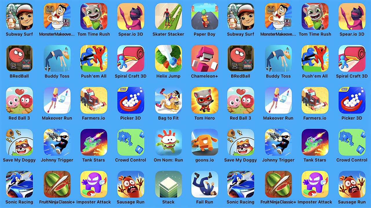 Subway Surfers, Monster Makeover, Tom Time Rush, Spear.io 3D, Skater ...
