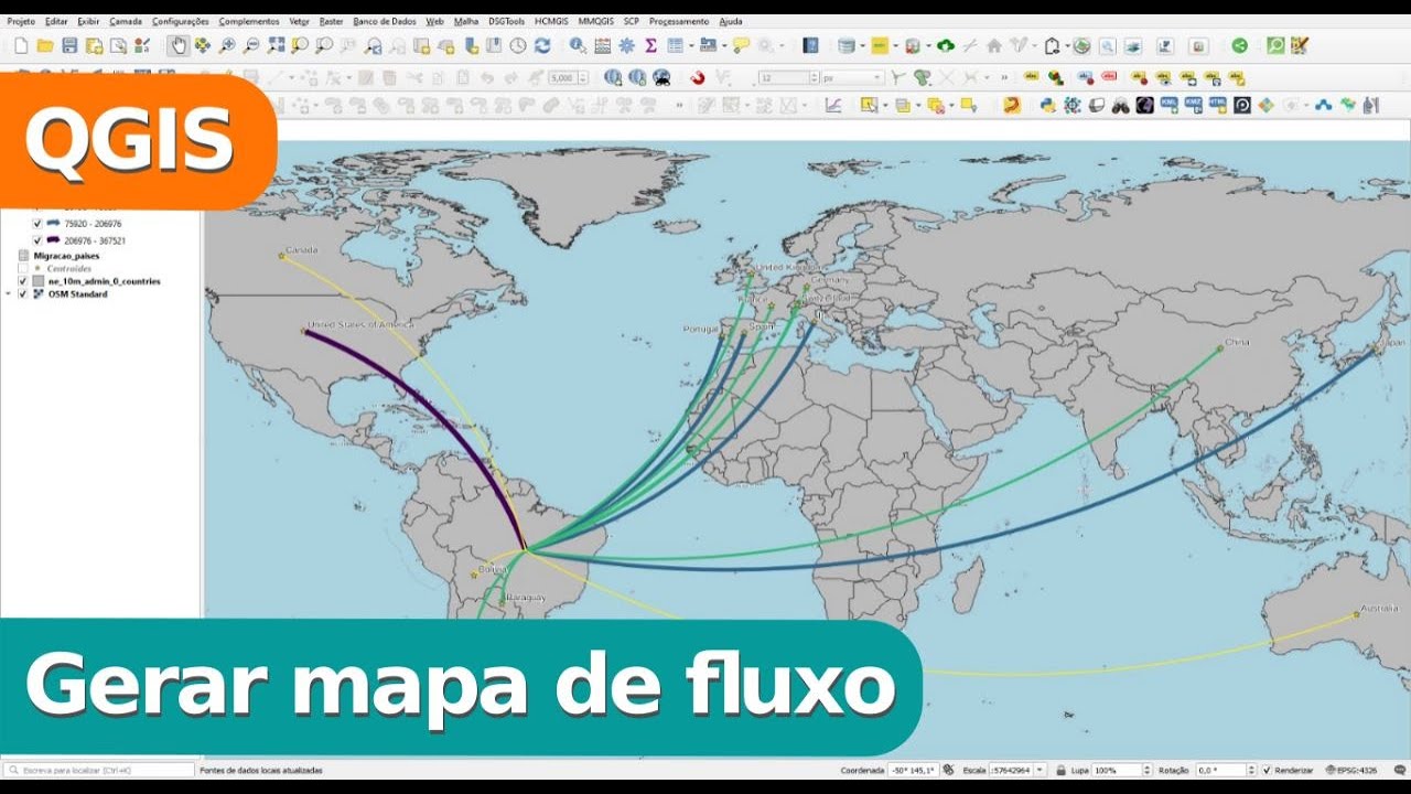 Gerar mapa de fluxos no QGIS sem plugin - YouTube