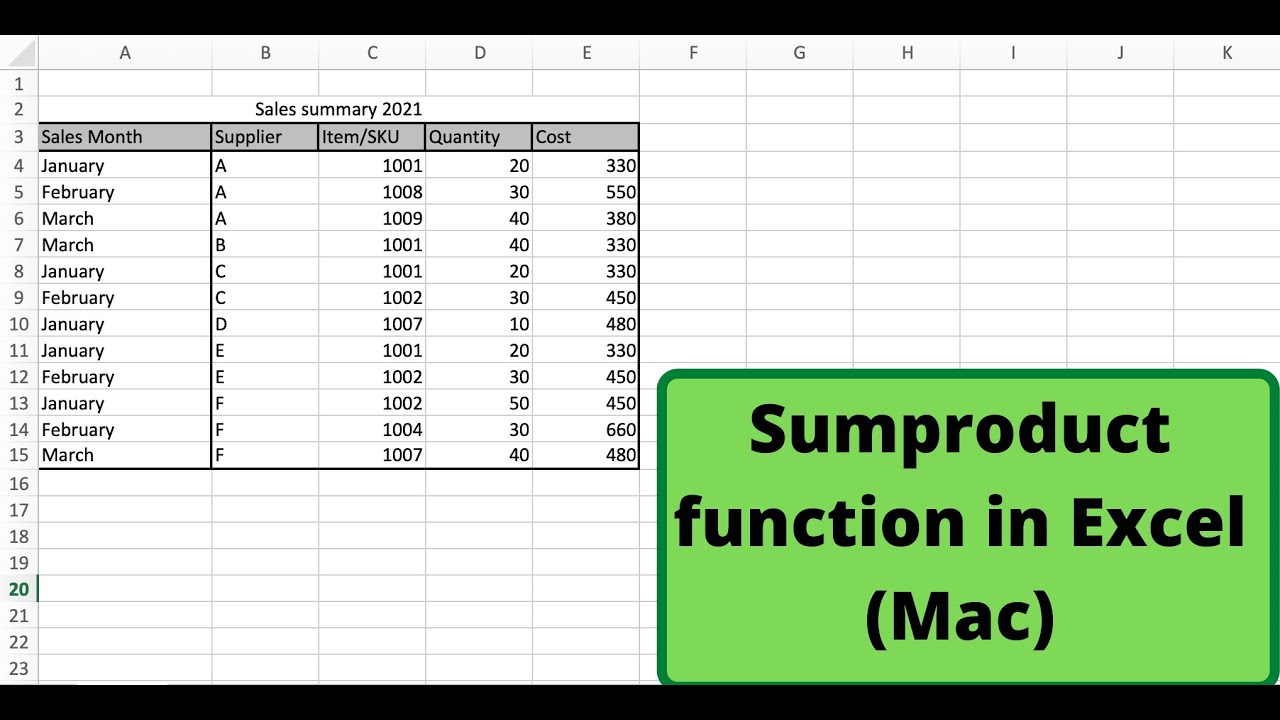 Sumproduct function in Excel (Mac) - YouTube