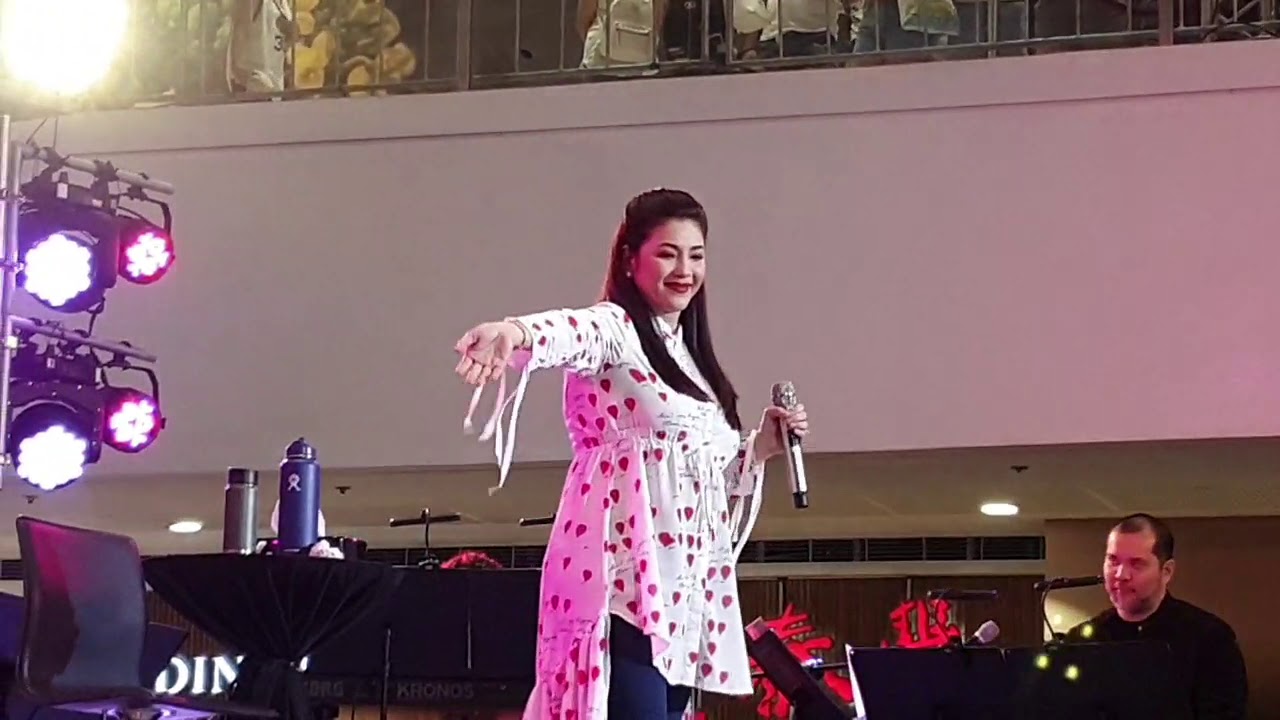 Regine Velasquez performs at the launch of her new personal make up ...