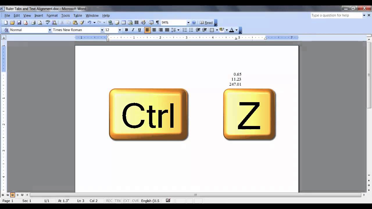 Word 2003 Ruler Tabs and Text Alignment - YouTube