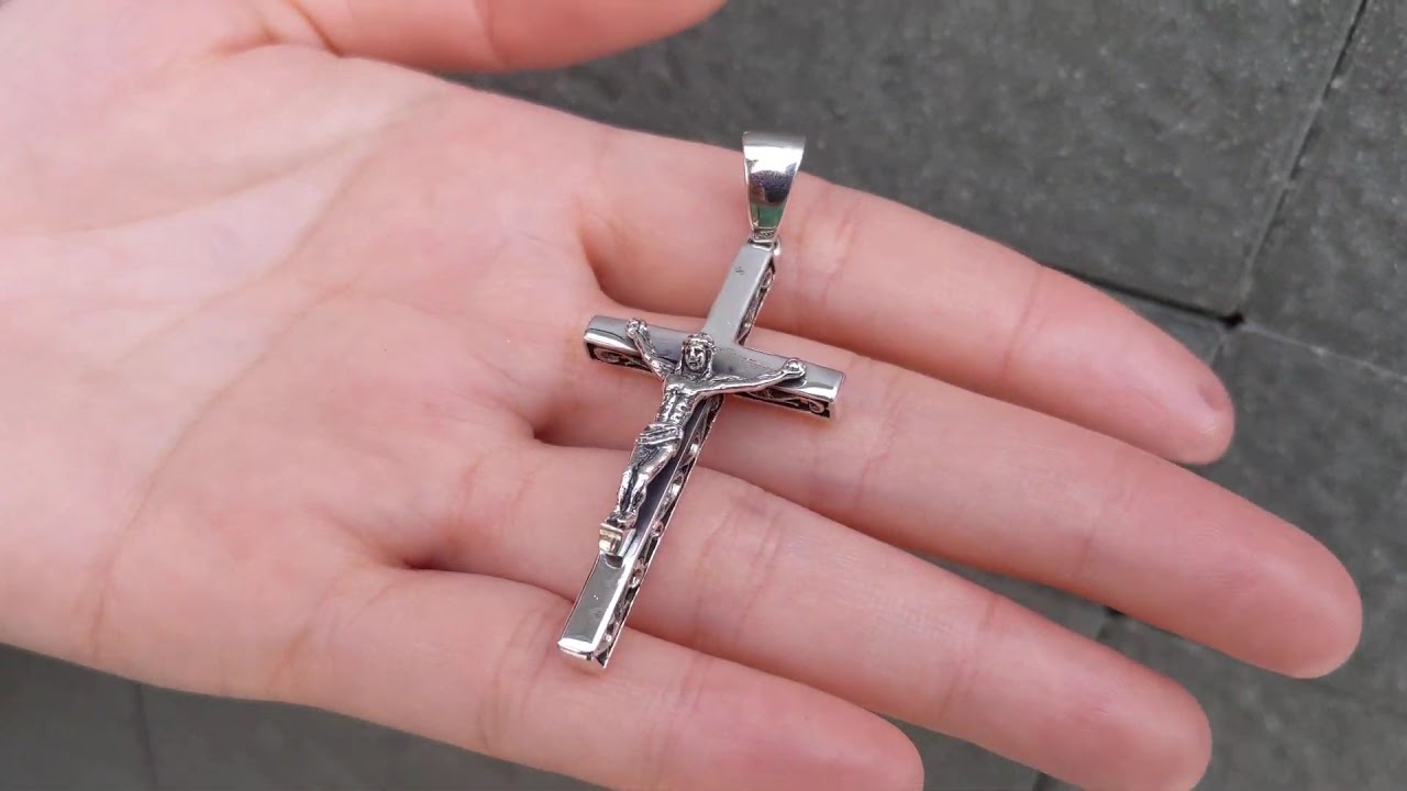 Small Silver Cross Jesus Pendant - YouTube