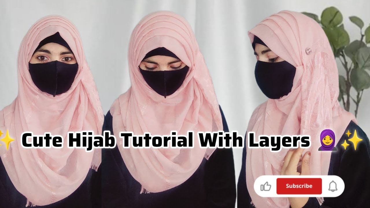 Cute 😍 Hijab Style With Layers | Very Easy And Stylish Layer Hijab Tutorial With Mask | - YouTube
