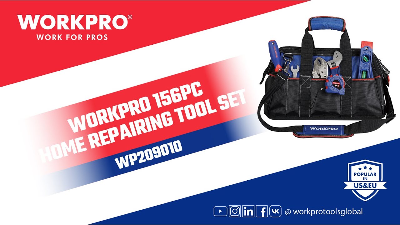 WORKPRO 156PC HOME REPAIRING TOOL SET - YouTube