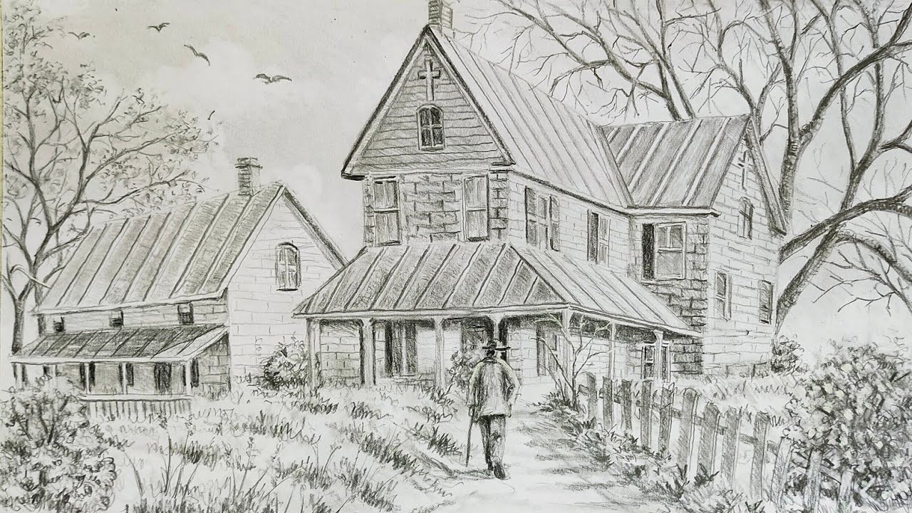 Old Church Drawing In A Beautiful Landscape Scenery : A Easy Pencil Art ...