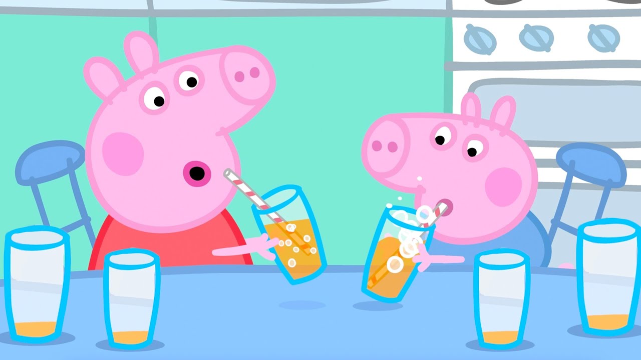 George Pig Teaches Peppa Pig How to Blow Bubbles 🧃🫧| Soda POP | Full ...