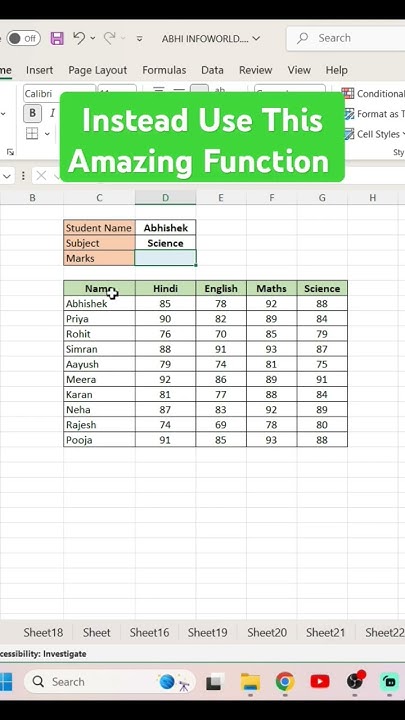 Don't search manually in Excel Instead Use Indirect Function #excel #exceltips #exceltricks # ...