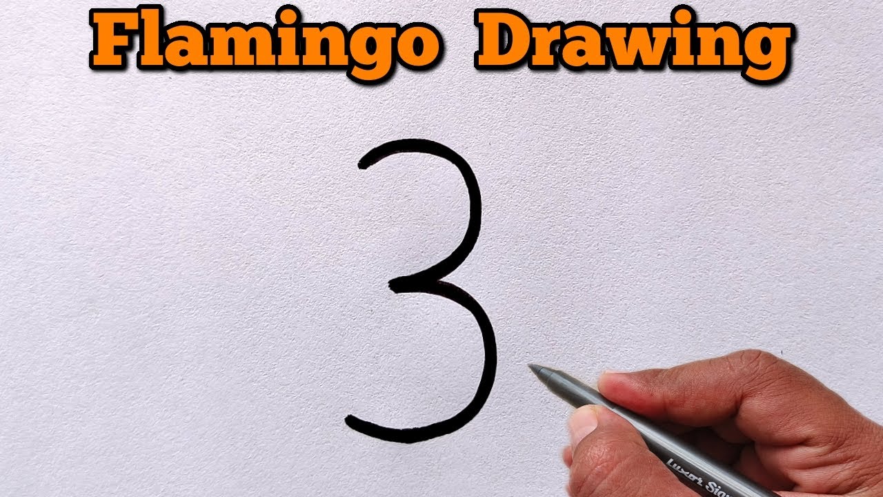 How to draw flamingo drawing from number 3 | Easy flamingo drawing for ...