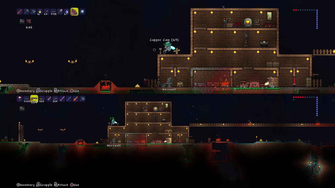 Terraria//2 Screen Gameplay - YouTube