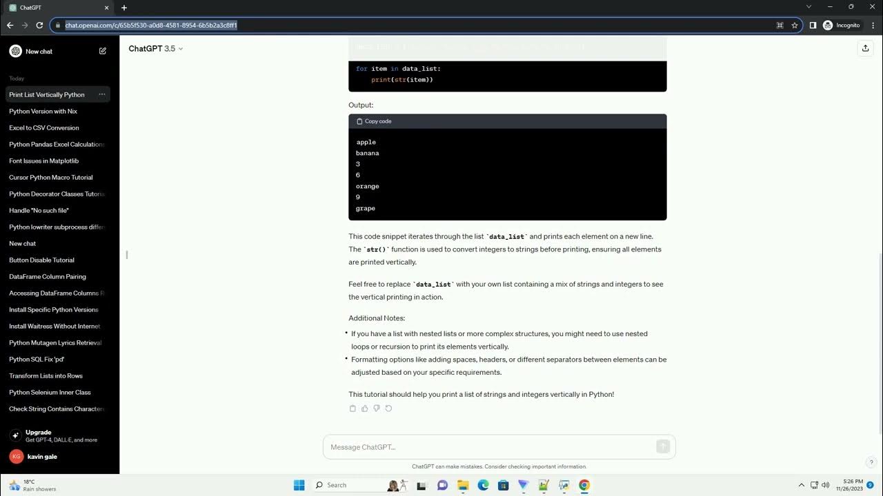How do i print a list of string and integers vertically in python - YouTube