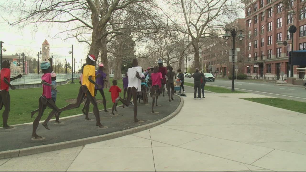 Riverfront Park statues in downtown Spokane getting ready for Bloomsday ...
