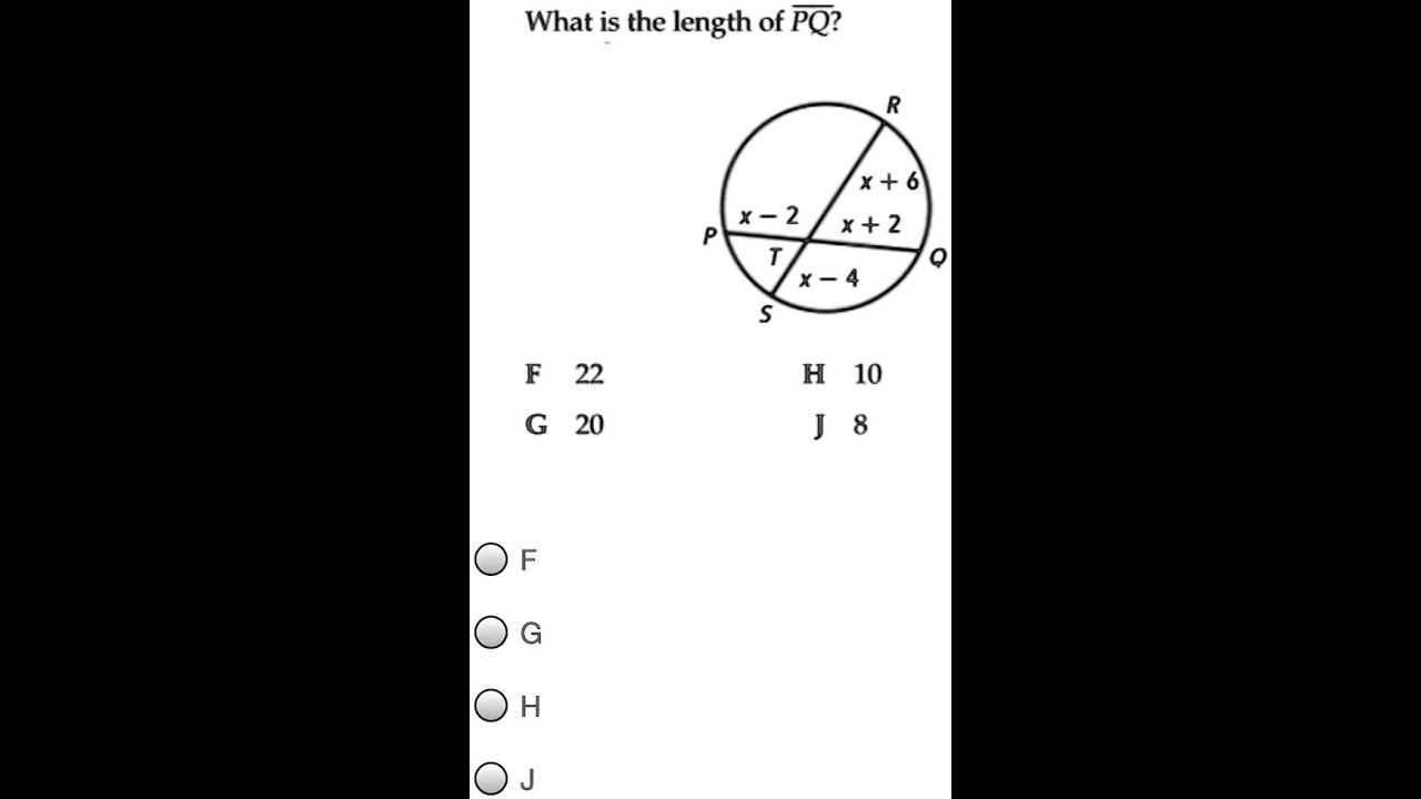 [Math] What is the length of PQ? R X+6 X-2 X +2 T X-4 $ F 22 H 10 G 20 ...