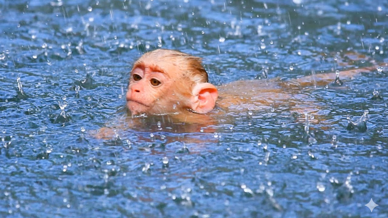 Adorable tiny Baby daring to swims alone in deep water follow his ...