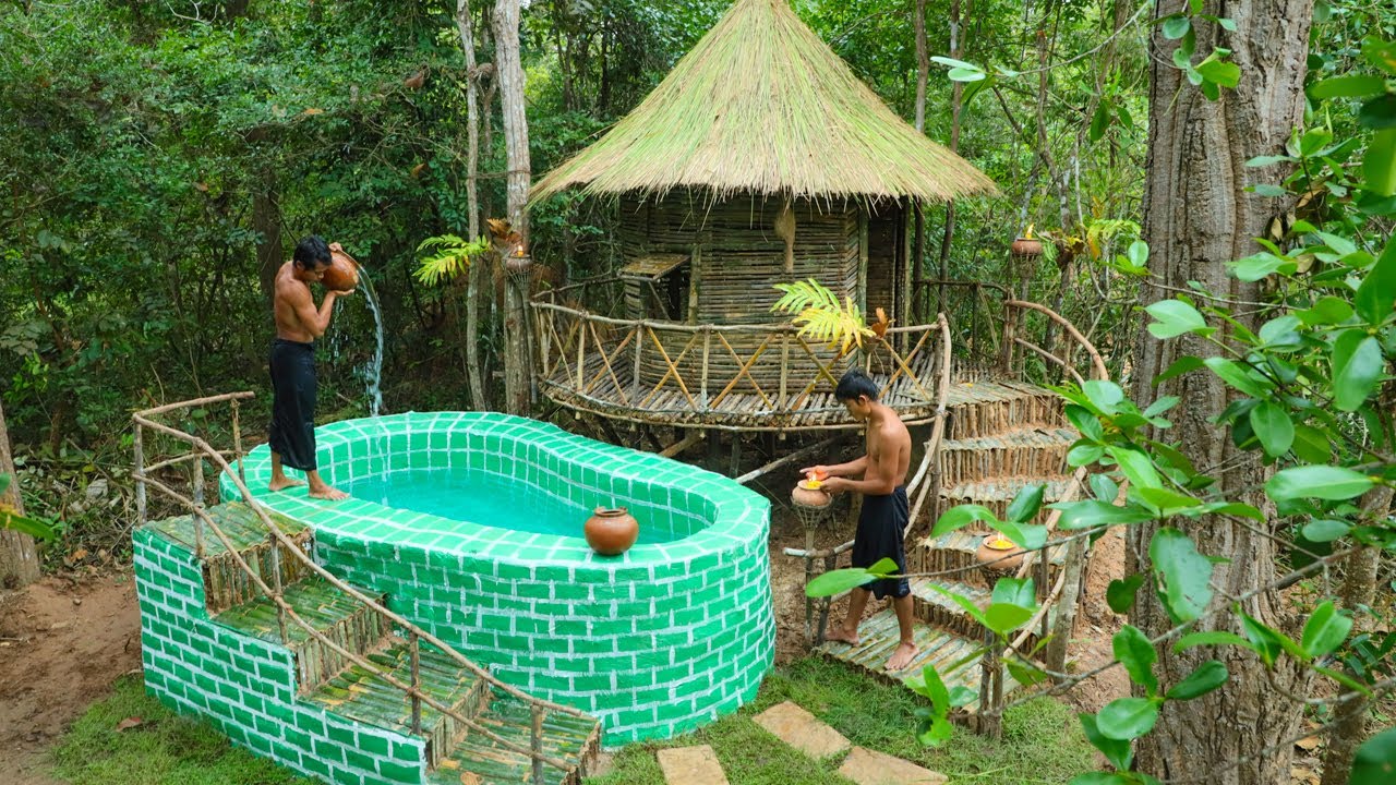 How To Build 28Day Bushcraft Shelter A Hut Dugout , Green Bath Pools ...