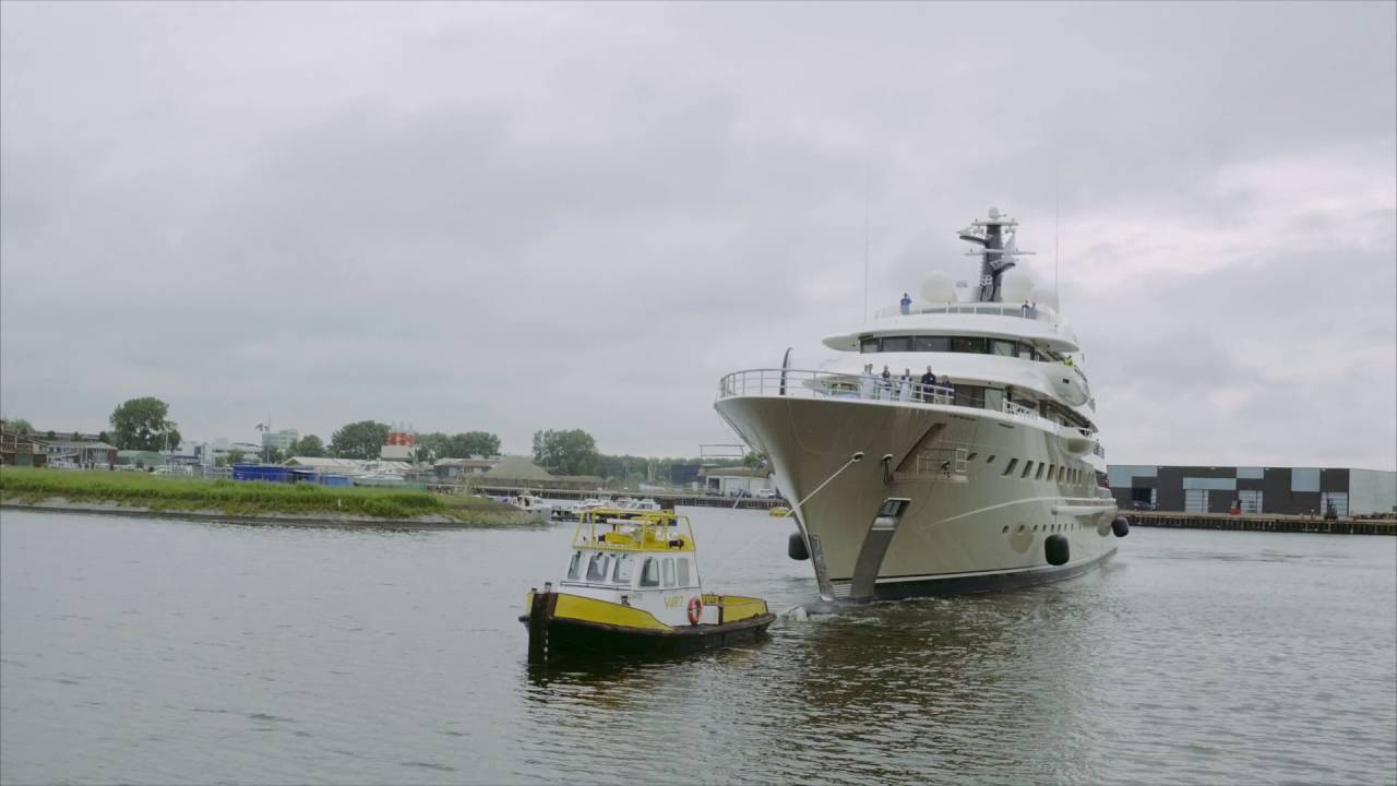 Amels launches 83m motoryacht 'Here comes the sun' - YouTube