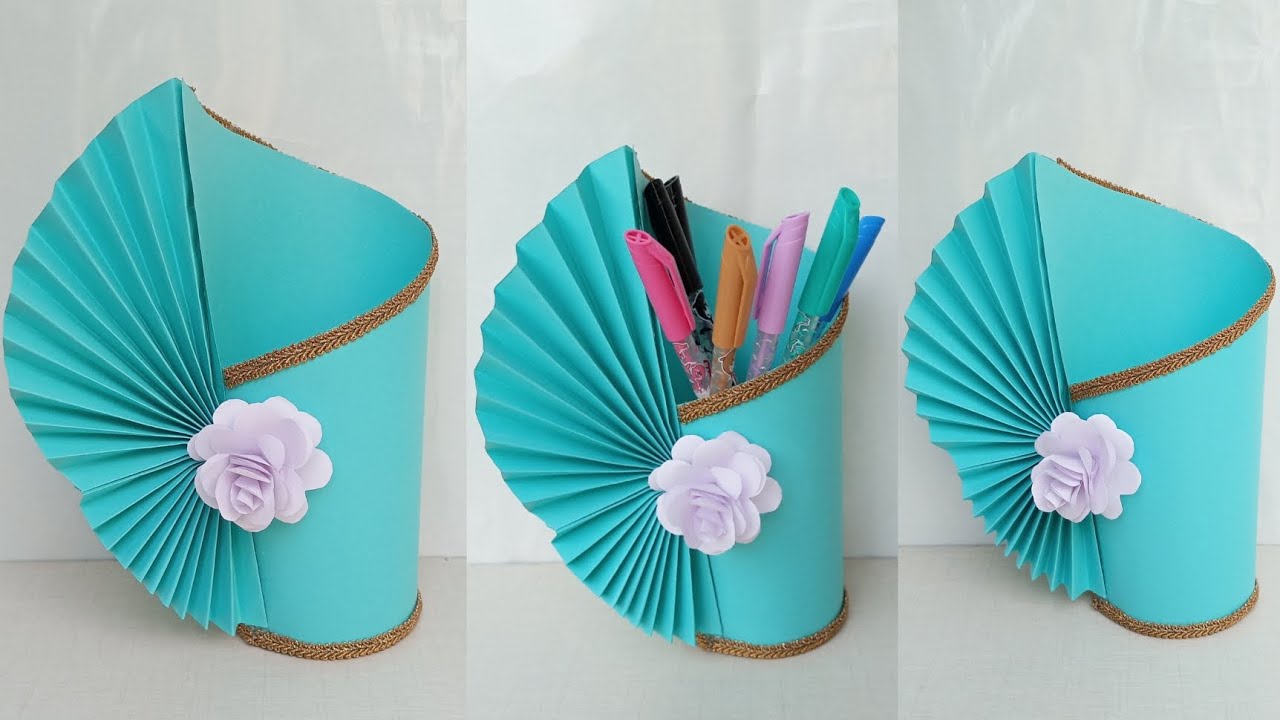 How to make pen stand || Origami pen Holder || Paper pencil Holder ...