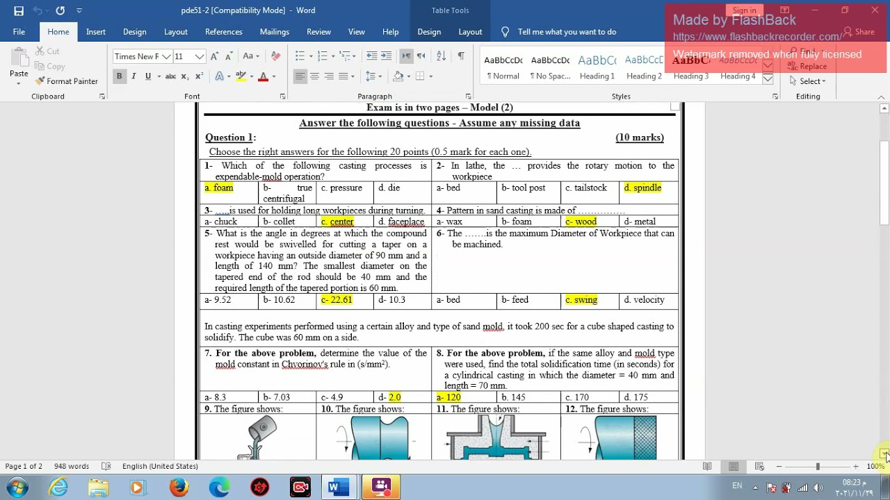 Answer of mid term exam principles of manufacturing engineering - YouTube