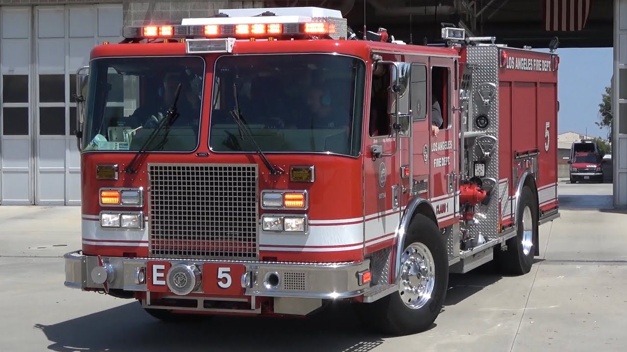 LAFD Engine 5 & Rescue 5 Responding - YouTube
