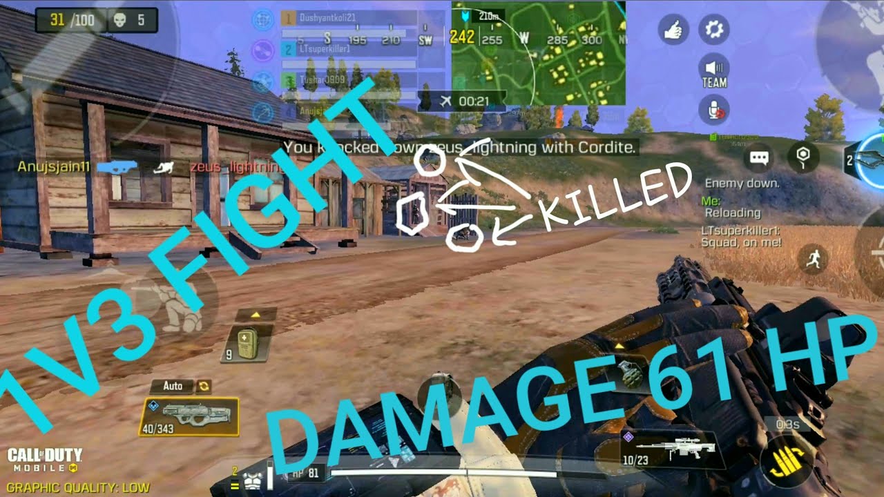 1V3 FIGHT AND DAMAGE 61 ONLY |IN COD MOBILE | - YouTube