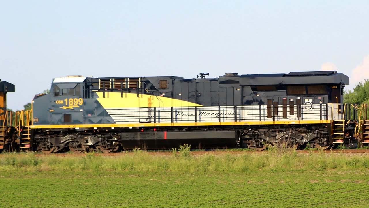 4K A Very Shiny CSX 1899 (Pere Marquette) Heritage Trailing On CSX M503 ...
