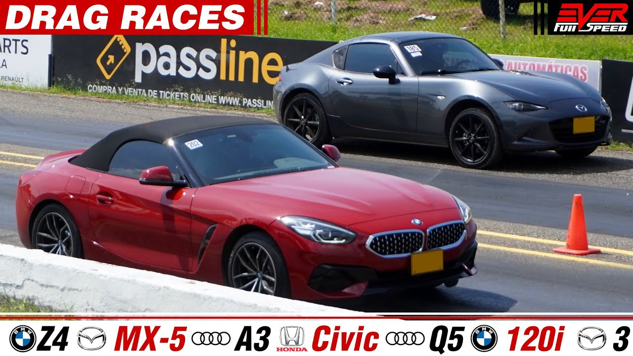 DRAG RACES ⏱️ BMW Z4 🆚 Mazda Miata 🆚 Audi Q5 🆚 Audi A3 🆚 Civic 🆚 BMW ...