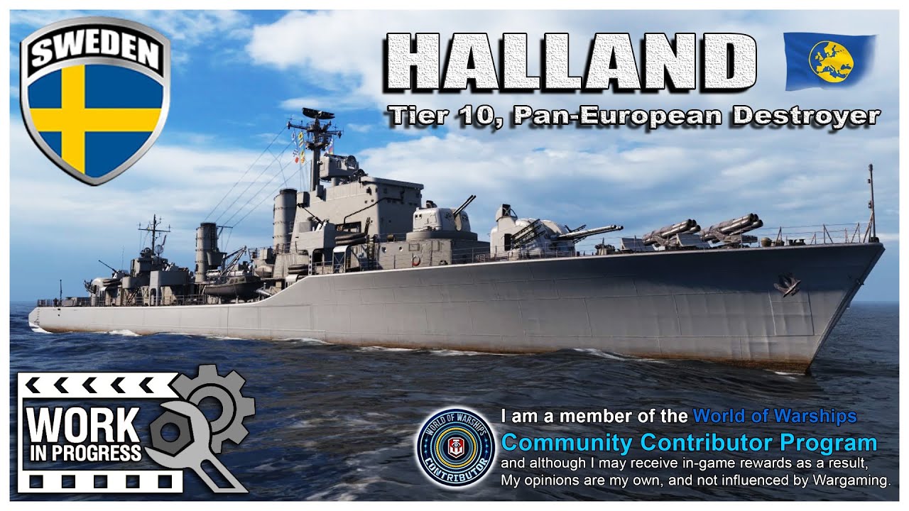 World of Warships: HALLAND, “WIP” Pan-European, Tier-10 Destroyer - YouTube
