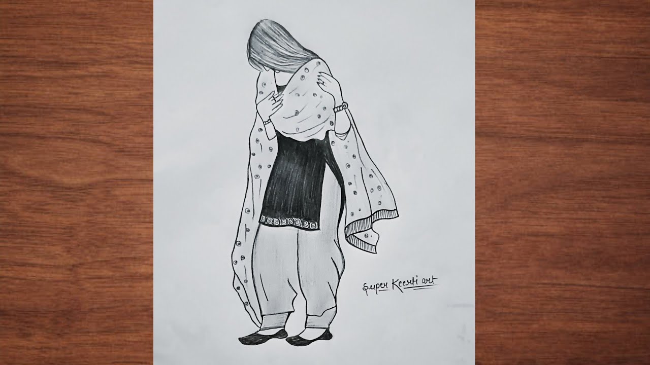 How to draw a Girl in suit salwar || Girl drawing || step by step - YouTube