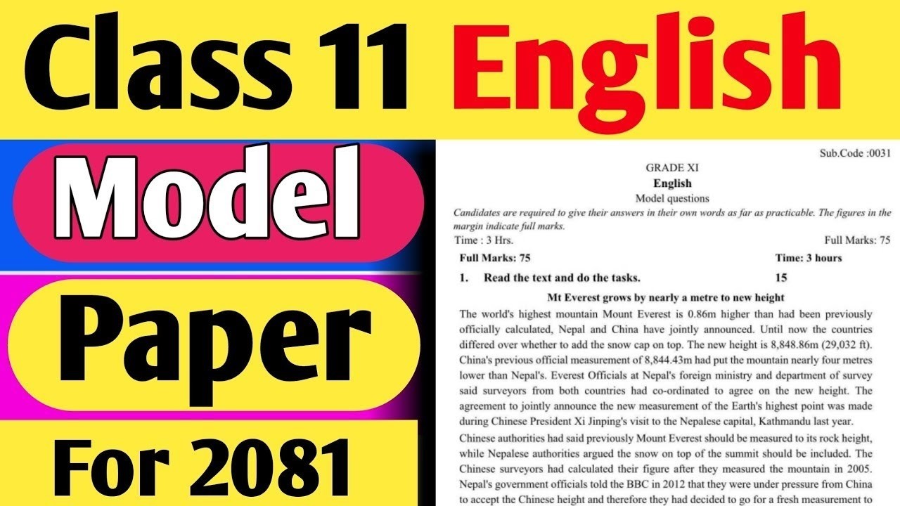 Class 11 NEB English Model Question Paper For 2082 | Important ...