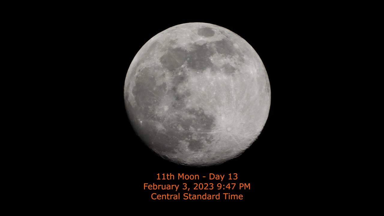 Moon Phase - February 3, 2023 9:47 PM CST (11th Moon Day 13) - YouTube