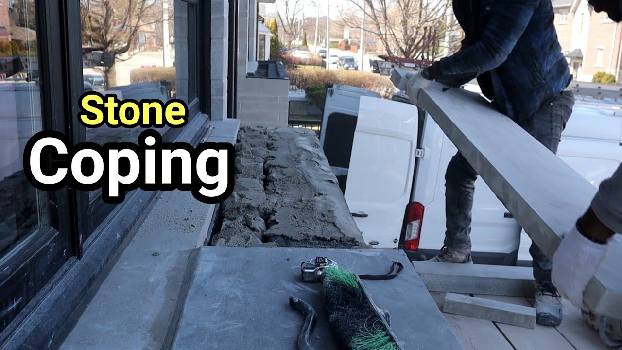 Very Heavy Stone Coping Installation , - YouTube