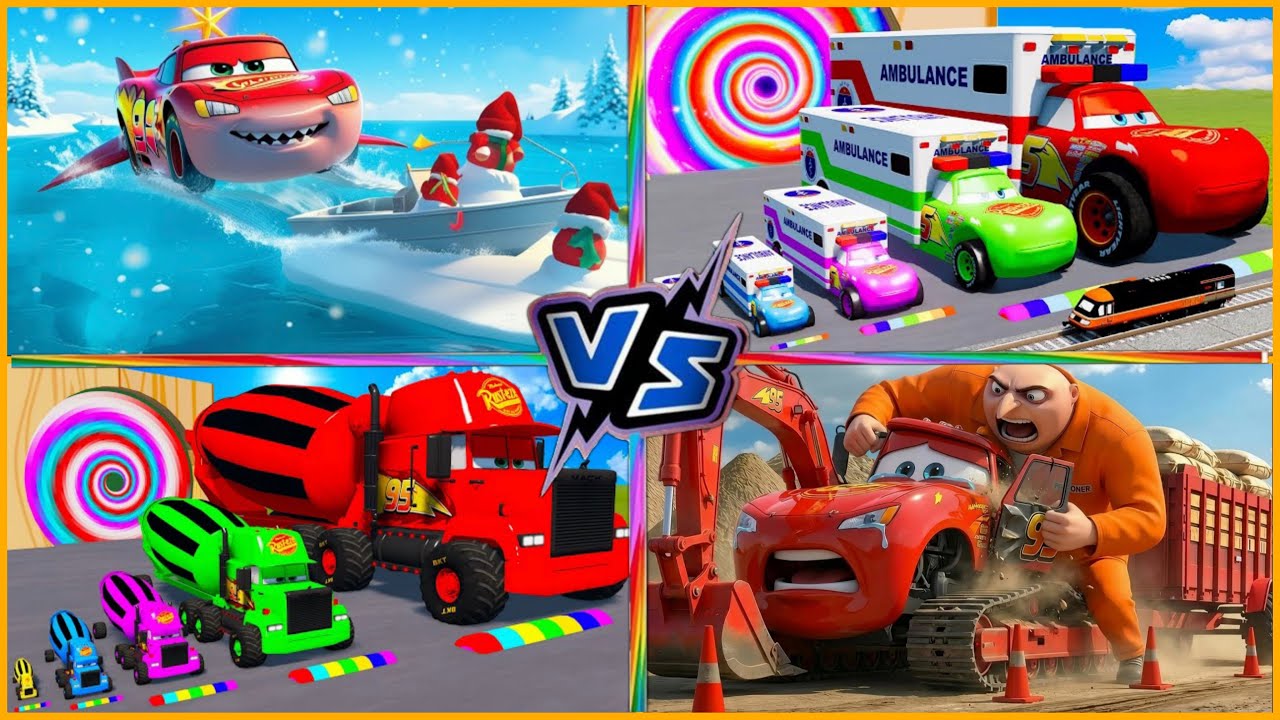 McQueen's Crazy Adventure! Huge Cars vs Monsters! ⚡🌈👹 Enjoy! - YouTube