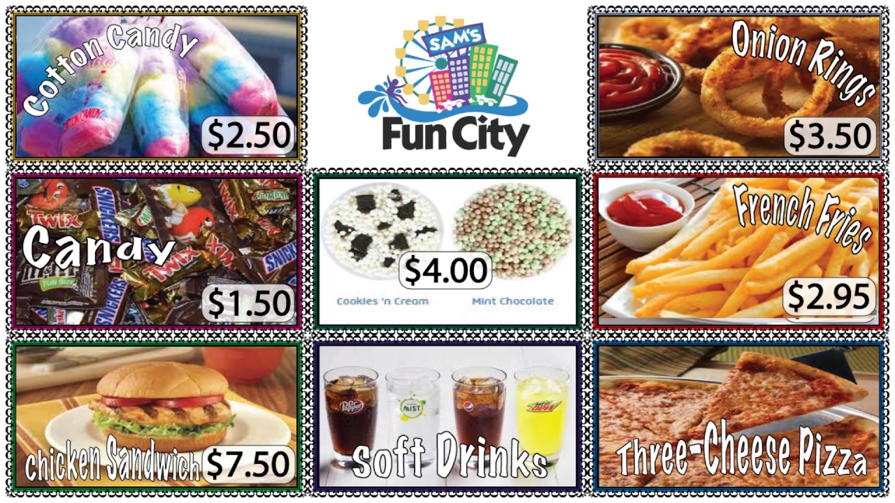 Sam's Fun City Menu! - YouTube