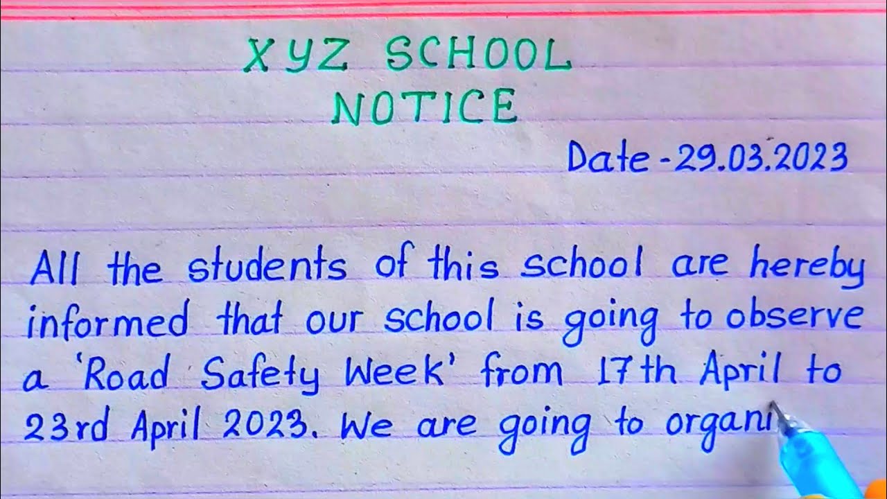 School notice writing for ROAD SAFETY week observation || How to write ...
