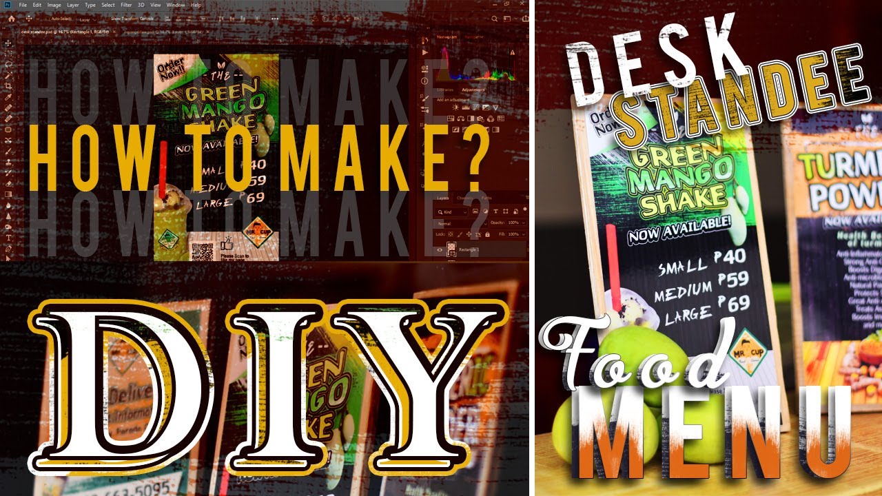 How to make DIY DESK STANDEE FOOD MENU? Photoshop Basic Tutorial - YouTube